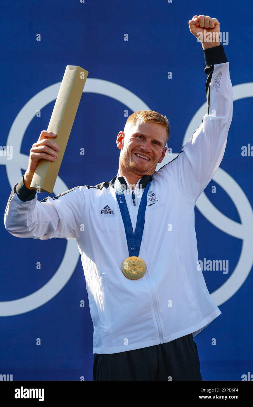 Gold medalist Finn Butcher of New Zealand celebrates during Men's Kayak ...