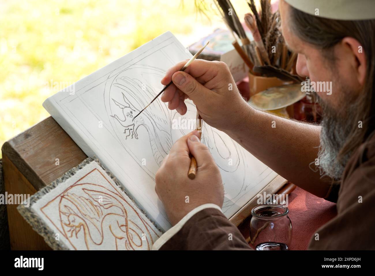 Italy, Lombardy, Medieval Reenactment Ancient Crafts, Artist Painting ...