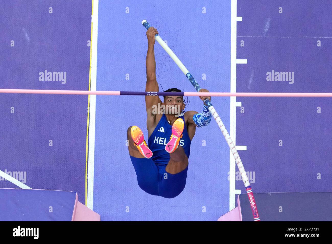 Emmanouil Karalis, of Greece, competes in the men's pole vault final at ...