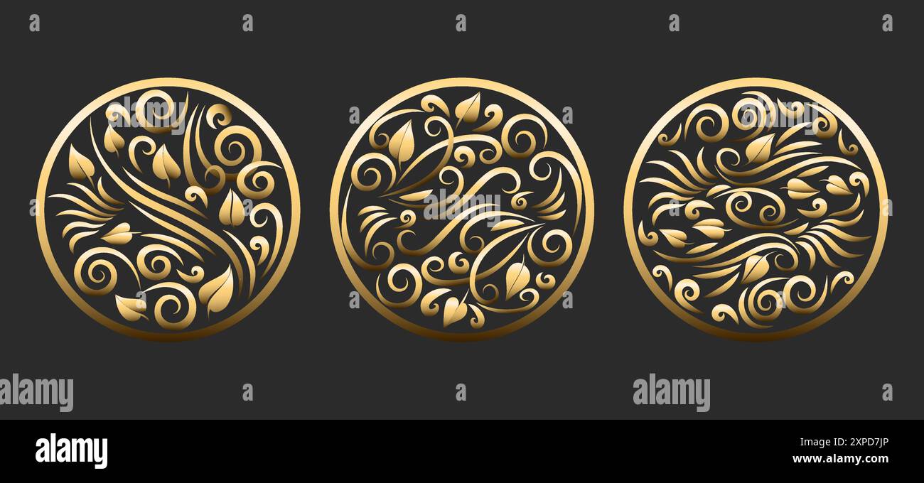 Vintage golden floral emblem set Stock Vector Image & Art - Alamy