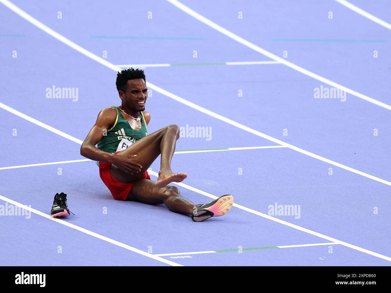 Paris, France. 5th Aug, 2024. Samuel Firewu of Ethiopia reacts after ...