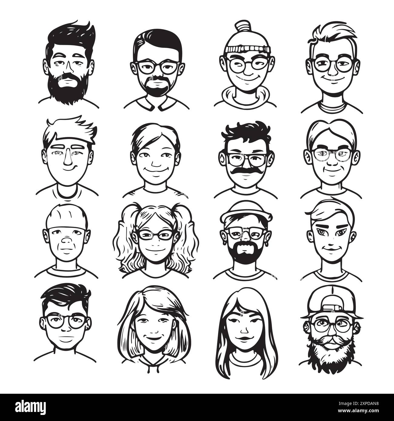 People avatars set. Young smiling male and female characters, head ...