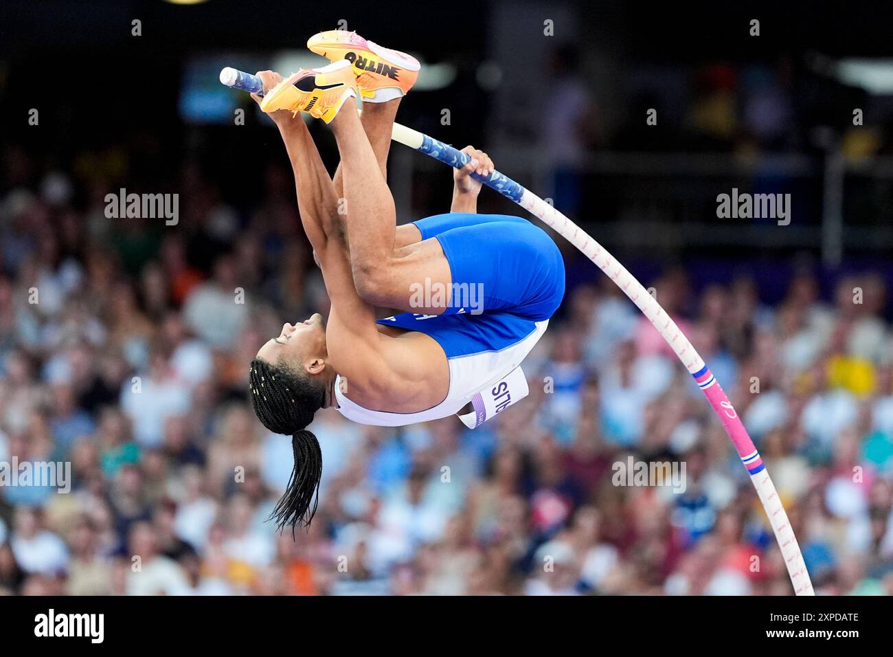 Emmanouil Karalis, of Greece, competes during the men's pole vault ...