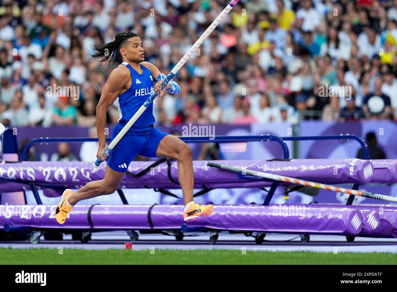 Emmanouil Karalis, of Greece, competes during the men's pole vault ...