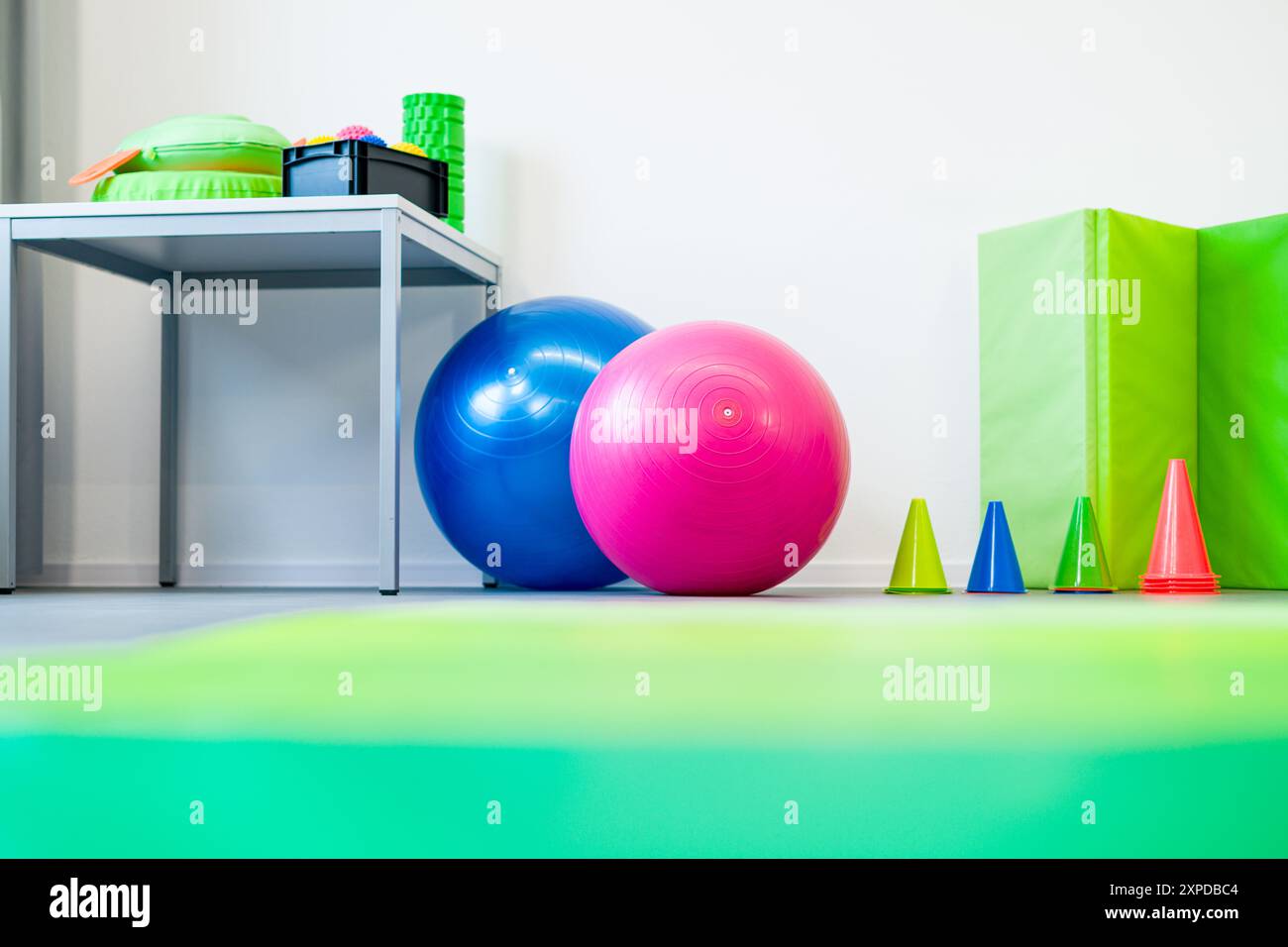 Colorful equipment used in child physical therapy sessions ...