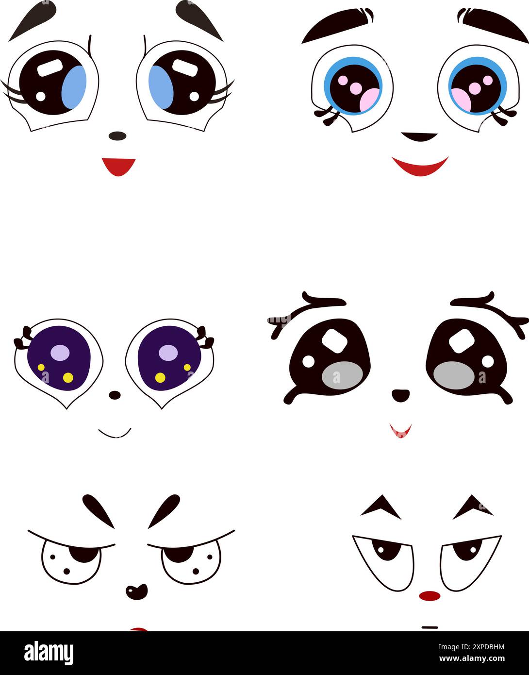 Kawaii cute faces in vector Manga style eyes and mouths. Different ...