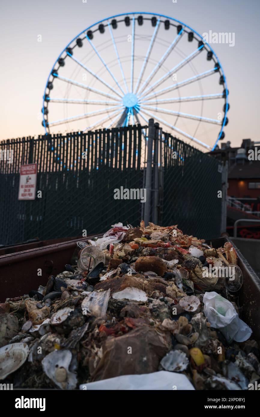 Seattle, USA. 21st July 2024. Seafood compost bin on the waterfront ...