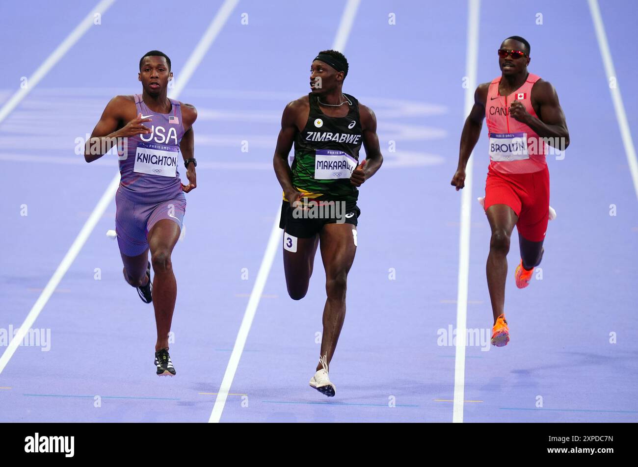 USA's Erriyon Knighton, Zimbabwe's Tapiwanashe Makarawu and Canada's ...