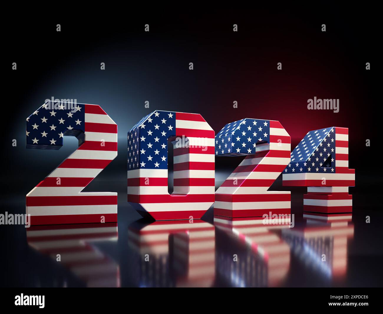 3D rendering of 2024 year date with American Flag imposed as a symbol ...