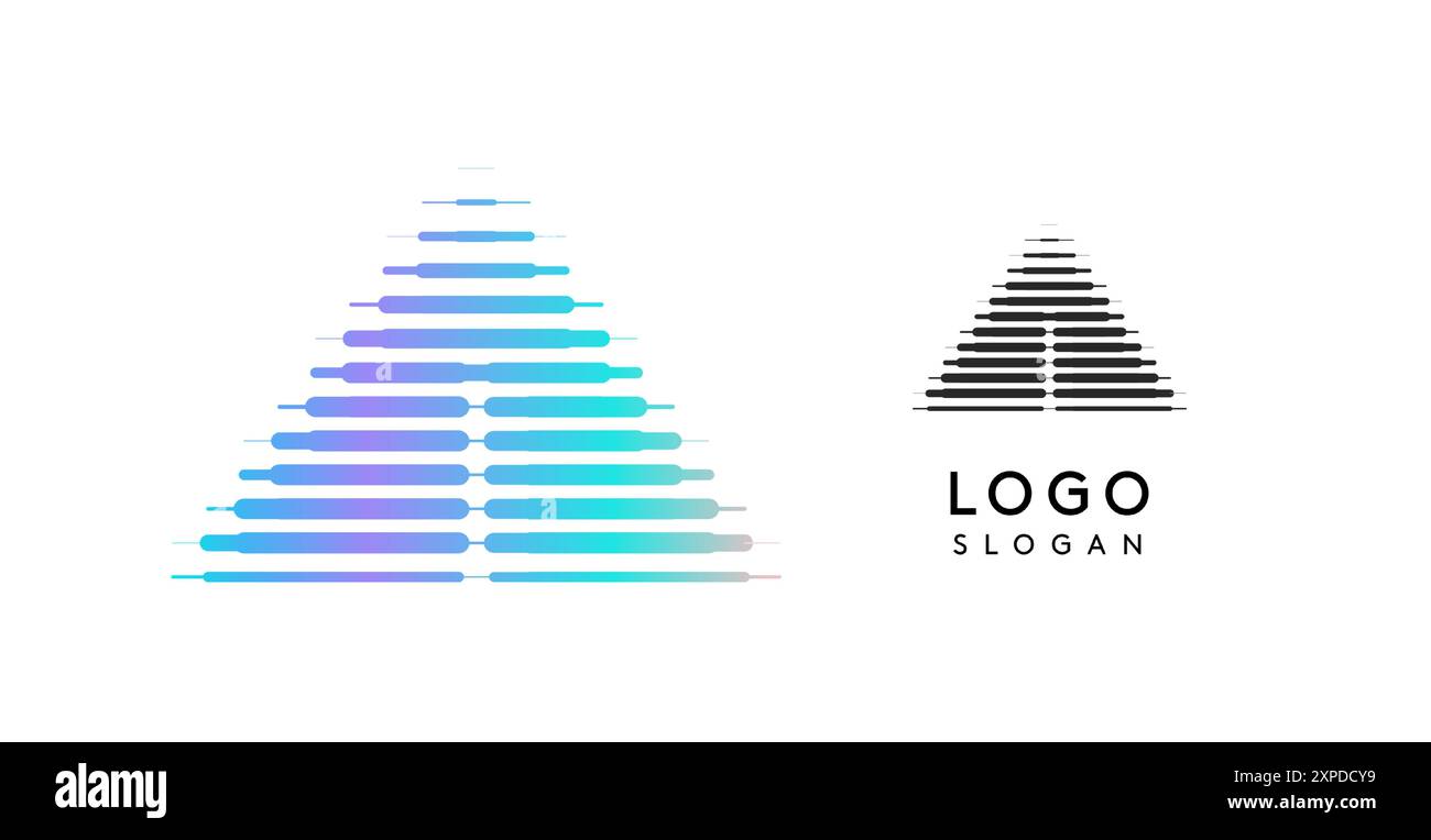 Abstract pyramid sign, wide letter A, logo with horizontal gradient ...