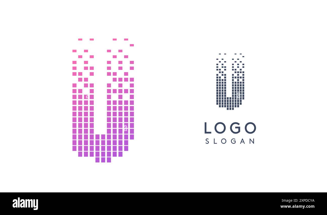Pixelated Letter U transitioning into scattered pixels with gradient ...