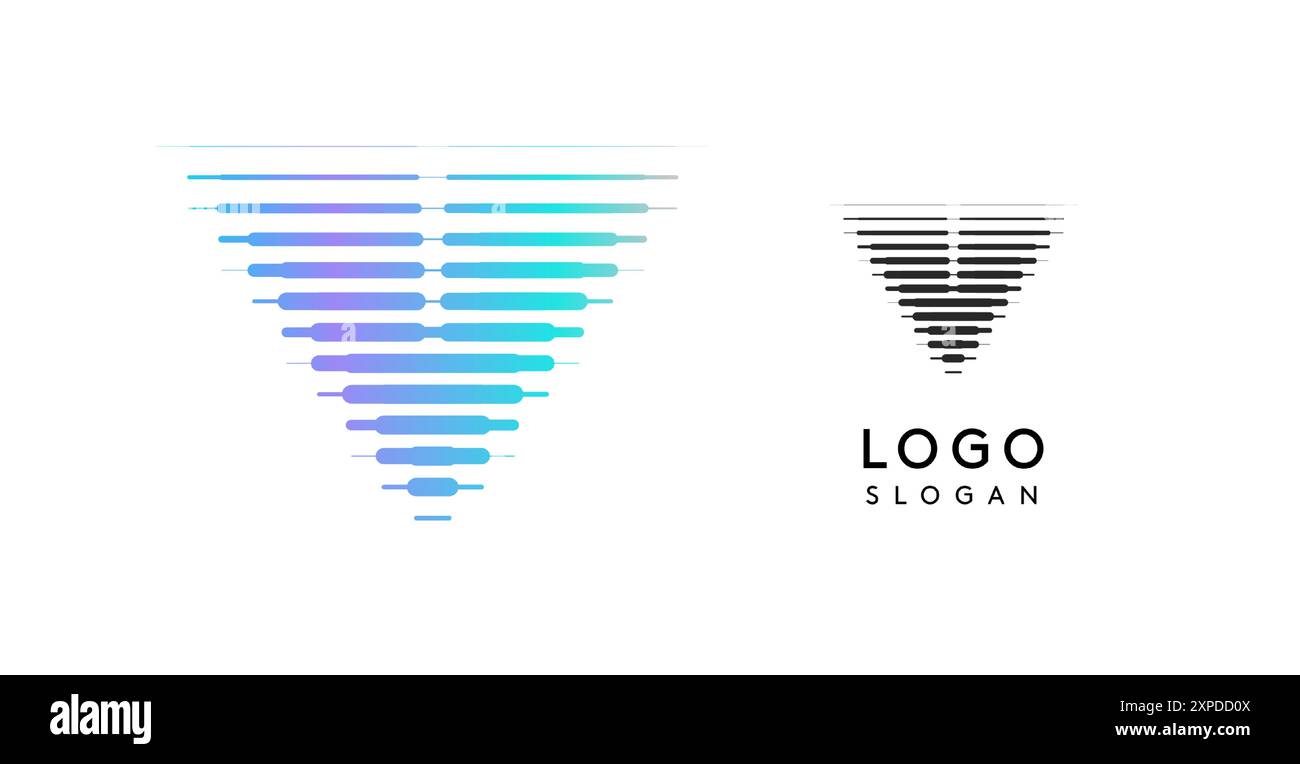 Abstract wide letter V, logo with horizontal gradient lines, dynamic ...