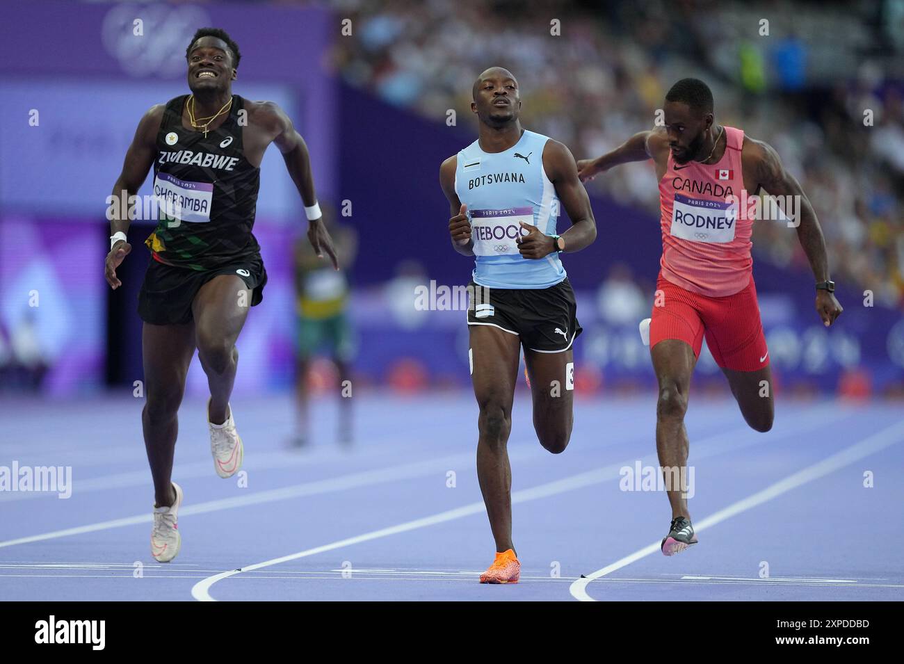 Paris, France. 5th Aug, 2024. Letsile Tebogo (C) of Botswana ...