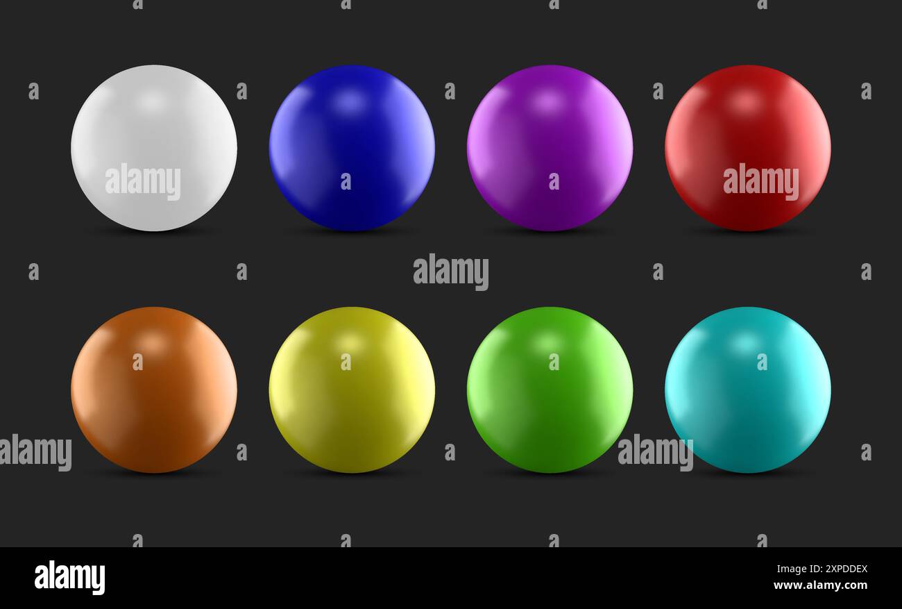 Collection of colorful 3d spheres isolated on dark. Vector illustration ...