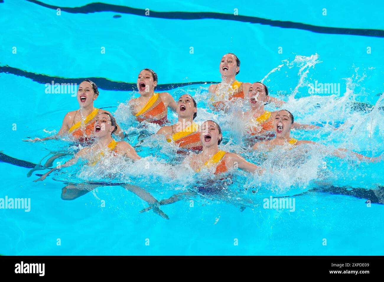 Team Spain compete in the technical routine of artistic swimming at the ...