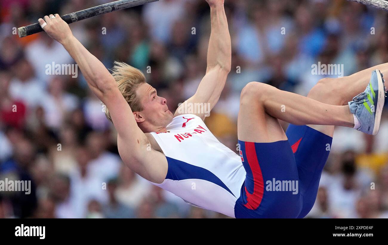 Sondre Guttormsen, of Norway, competes during the men's pole vault ...