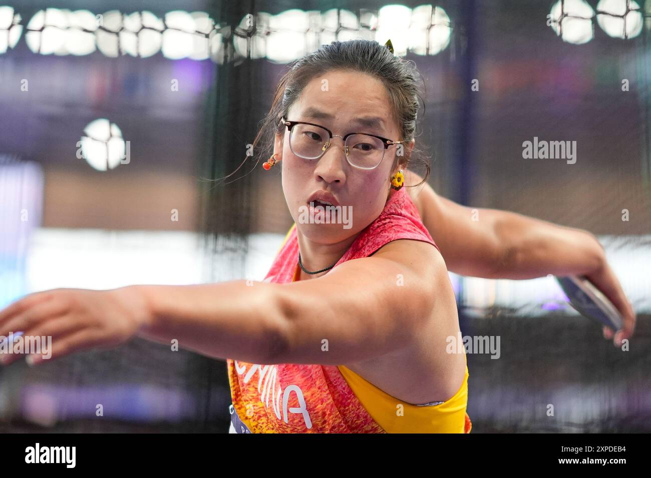 Feng Bin, of China, competes during the women's discus throw final at ...