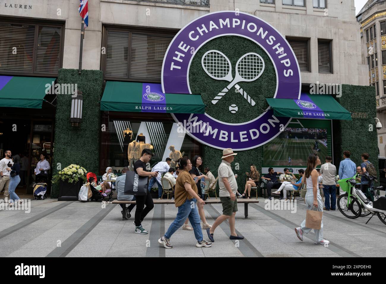 Wimbledon Tennis Championships logo suspended on the exterior of Ralph ...