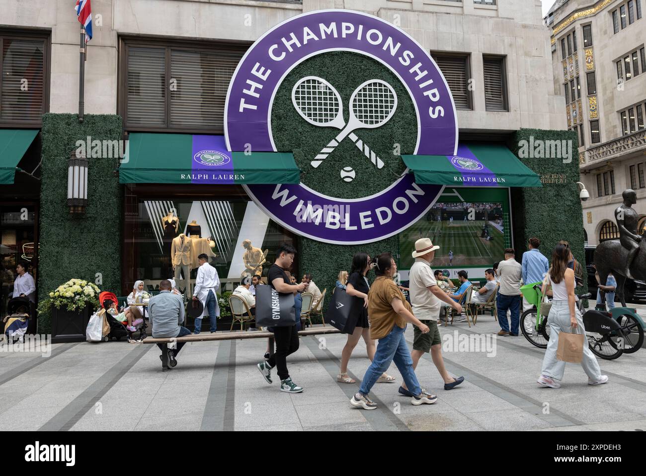 Wimbledon Tennis Championships logo suspended on the exterior of Ralph ...