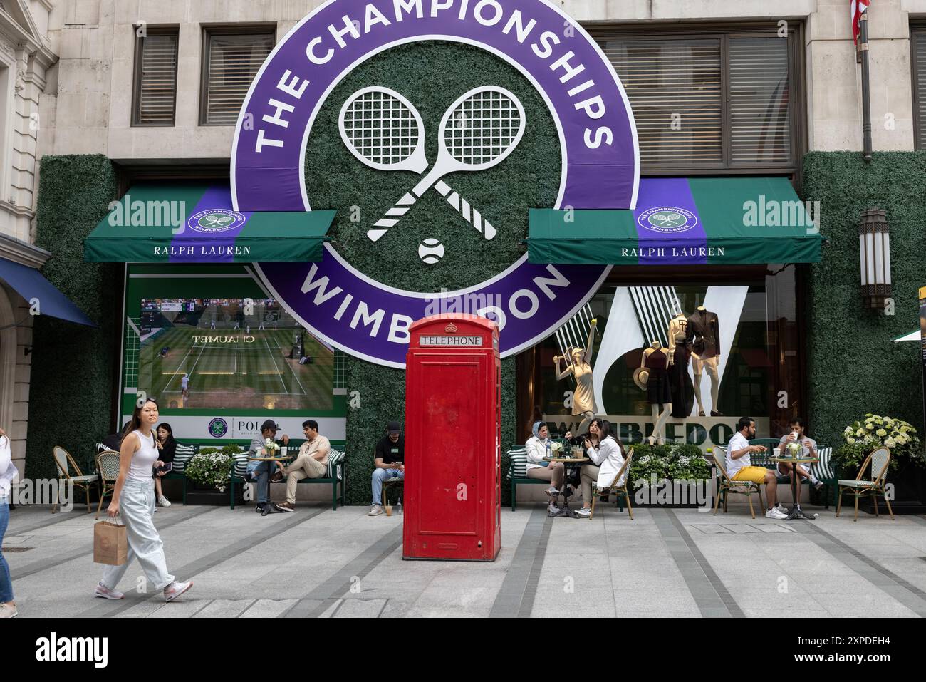 Wimbledon Tennis Championships logo suspended on the exterior of Ralph ...