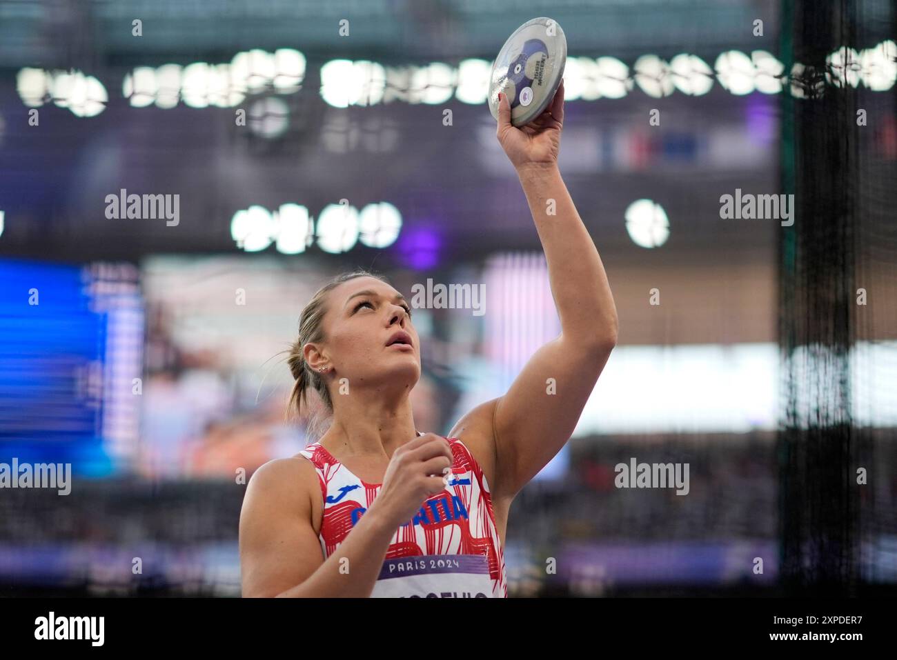 Sandra Elkasevic, of Croatia, competes during the women's discus throw ...