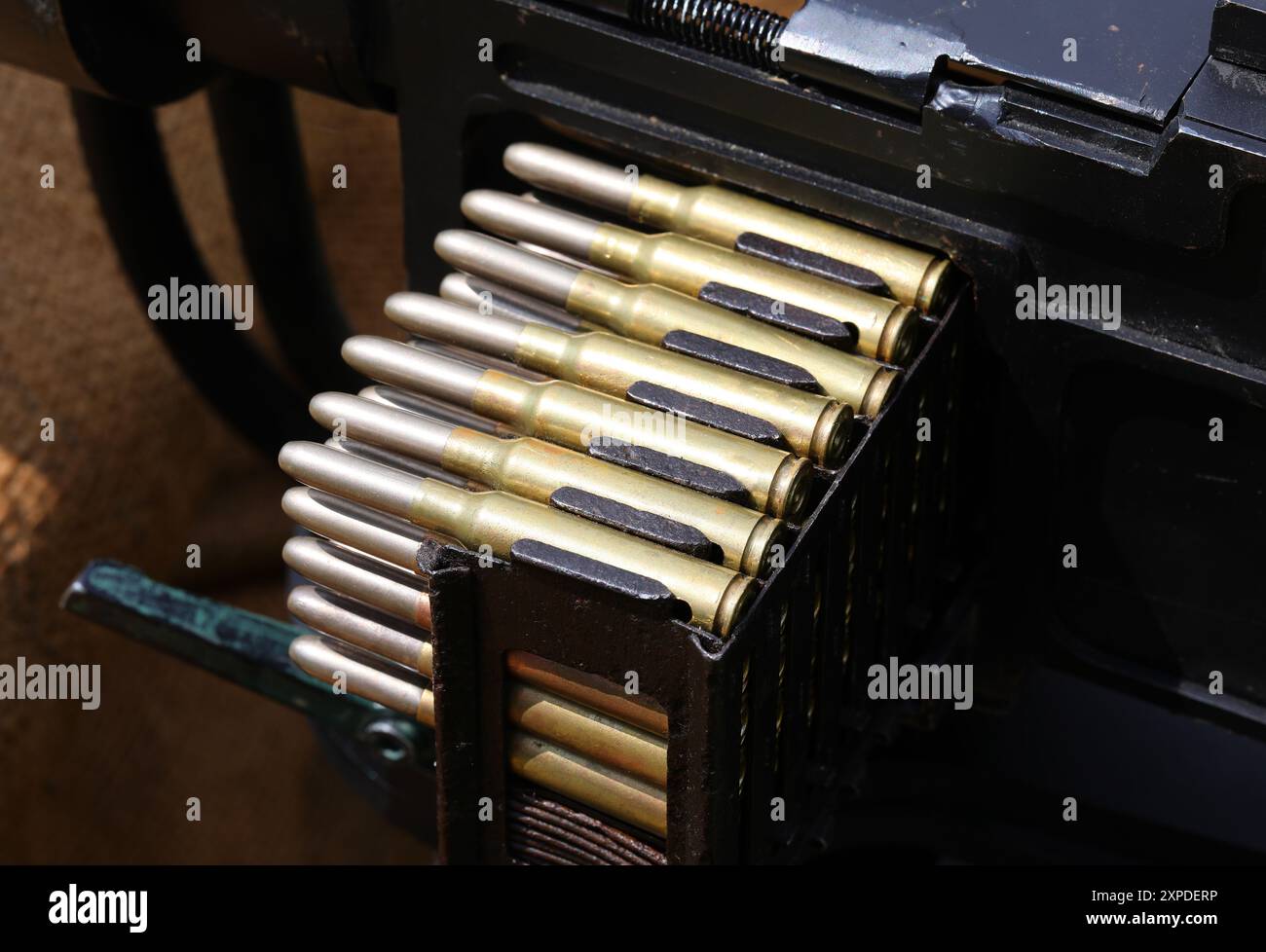 close-up detail of bullets used in the historic automatic machine gun ...