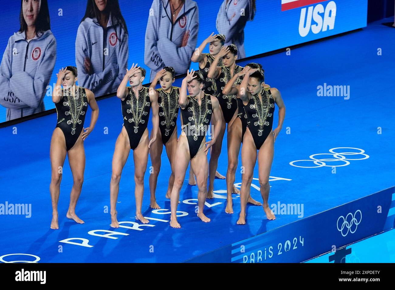 Team USA compete in the technical routine of artistic swimming at the ...