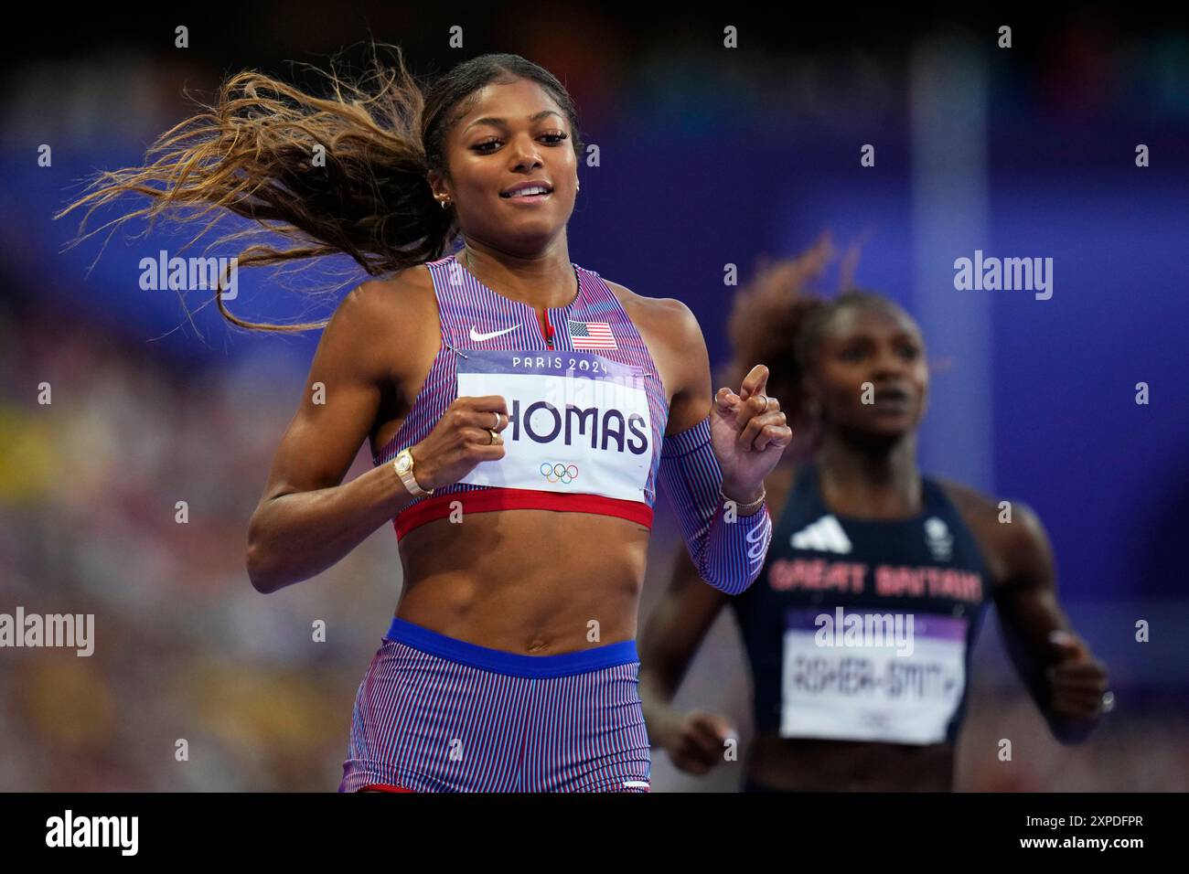 Gabrielle Thomas, of the United States, leads the field to win her ...