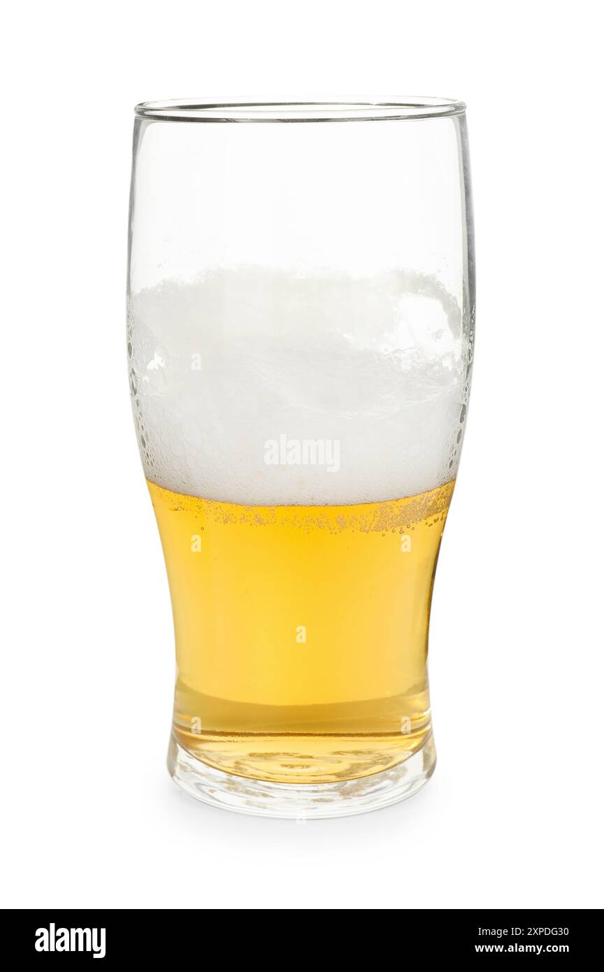 Half full glass of beer isolated on white Stock Photo - Alamy