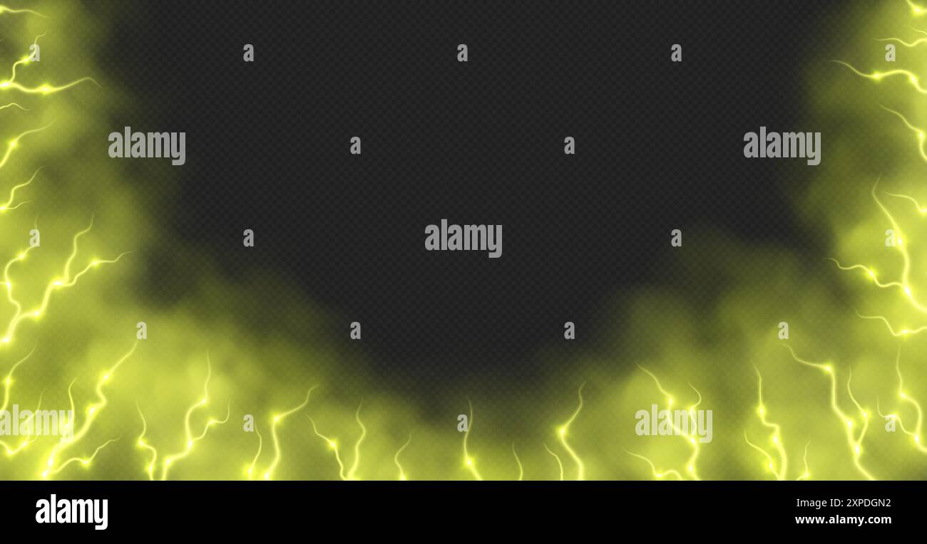 Yellow smoke with lightnings abstract background, thunderbolts and ...