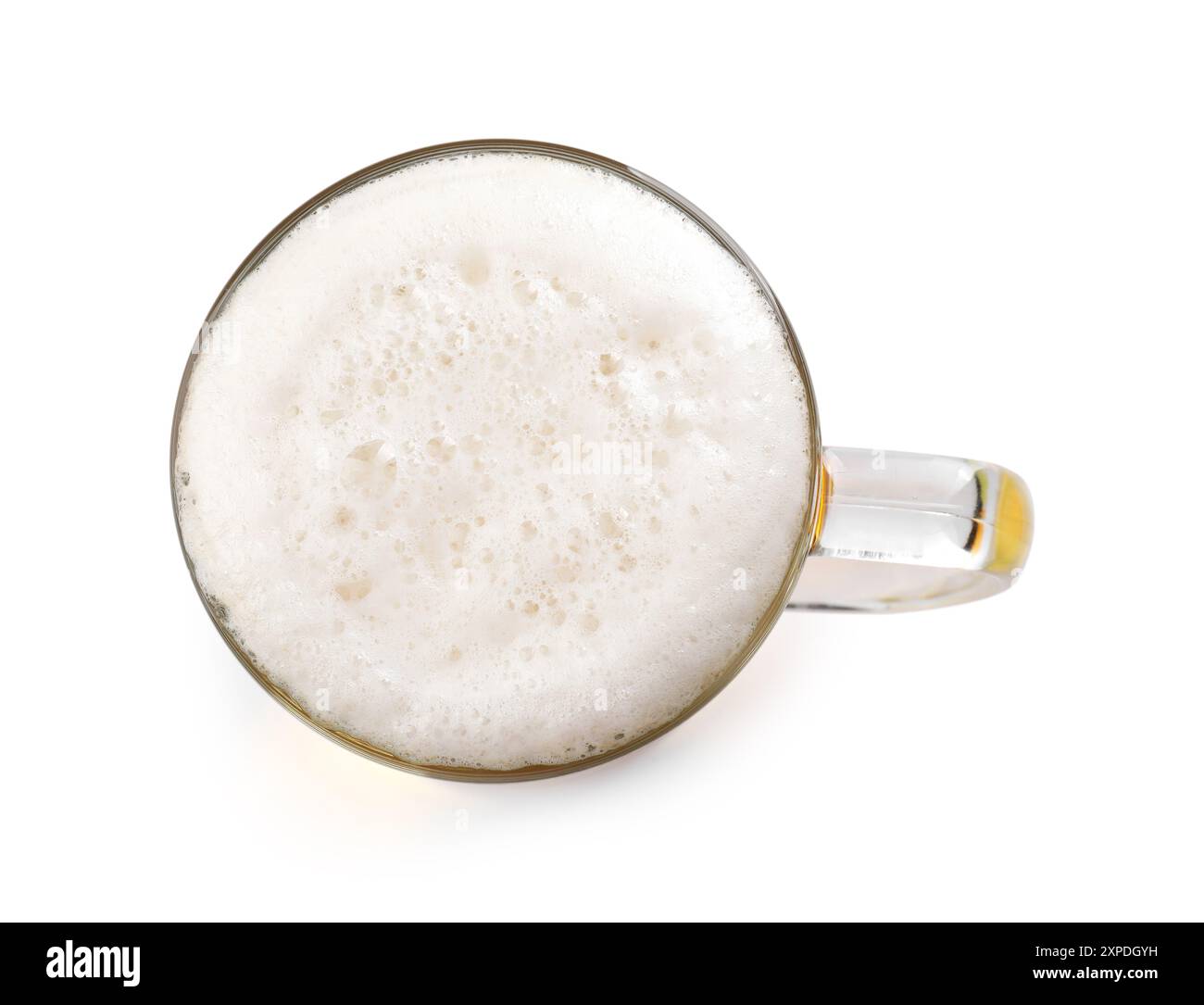 Glass mug of beer isolated on white, top view Stock Photo - Alamy