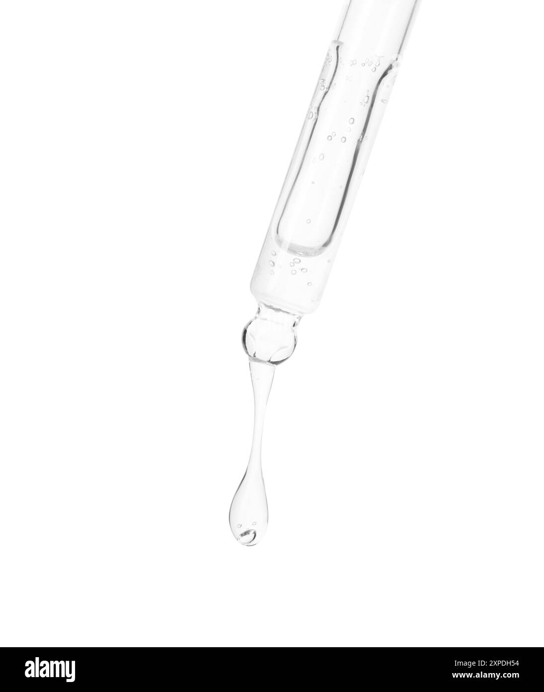 Dripping cosmetic serum from pipette on white background Stock Photo ...