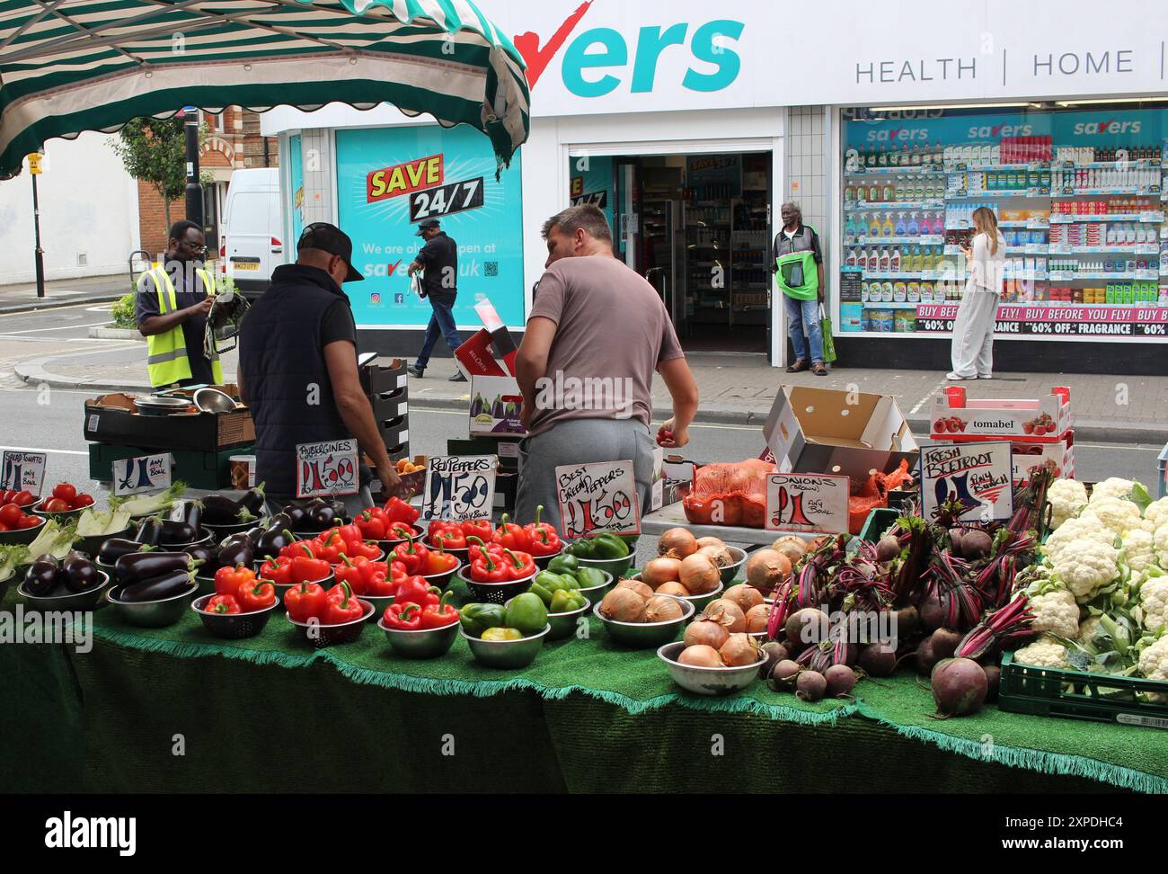 North End Road, West London; showing fruit and veg stall Stock Photo ...