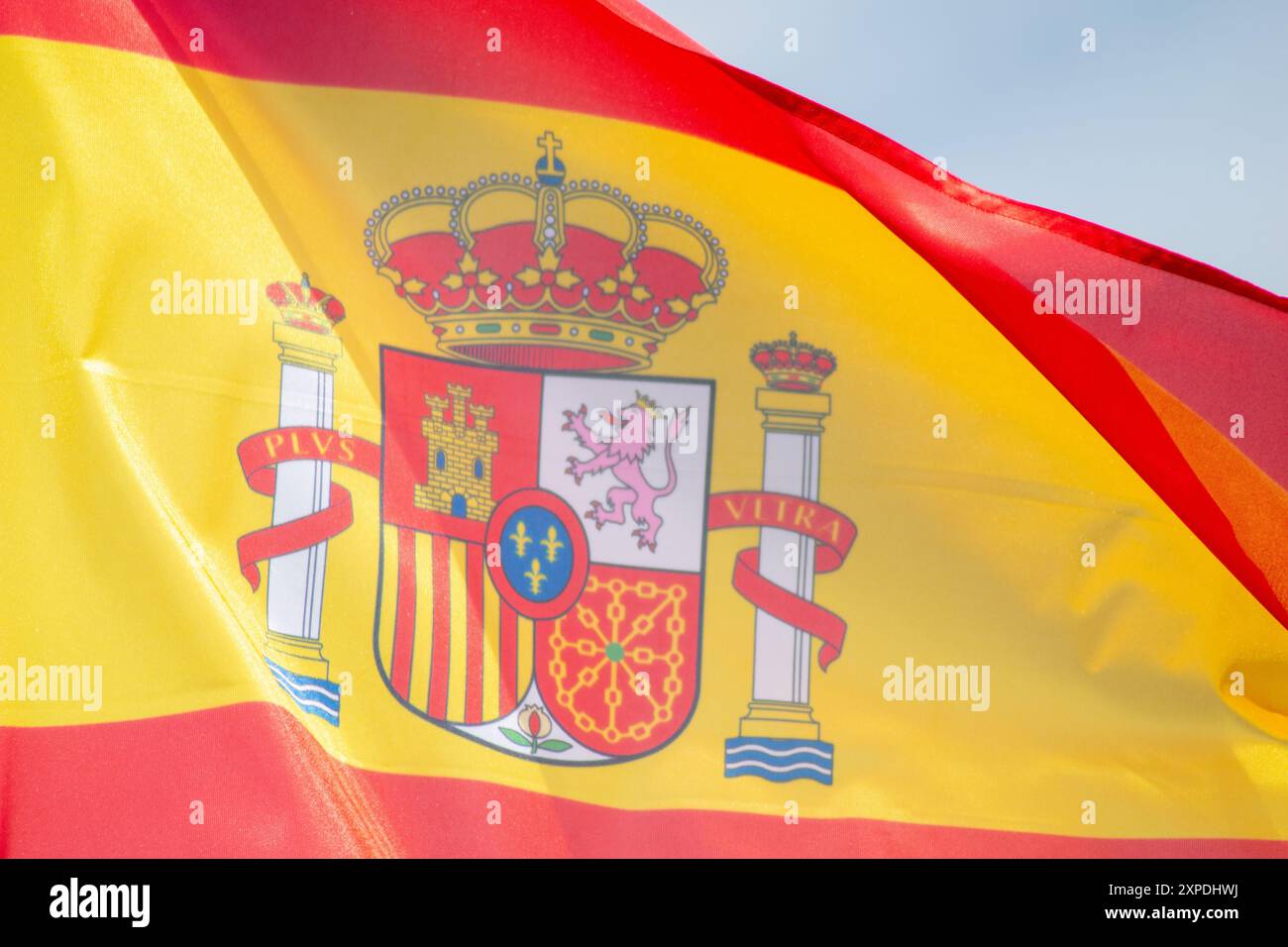 close-up photo of a Spain national flag flying Stock Photo - Alamy