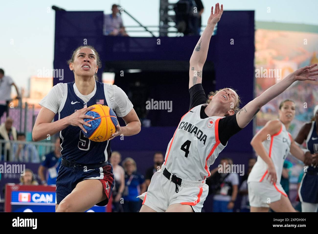 United States' Dearica Hamby drives as Canada's Kacie Bosch (4) defends ...