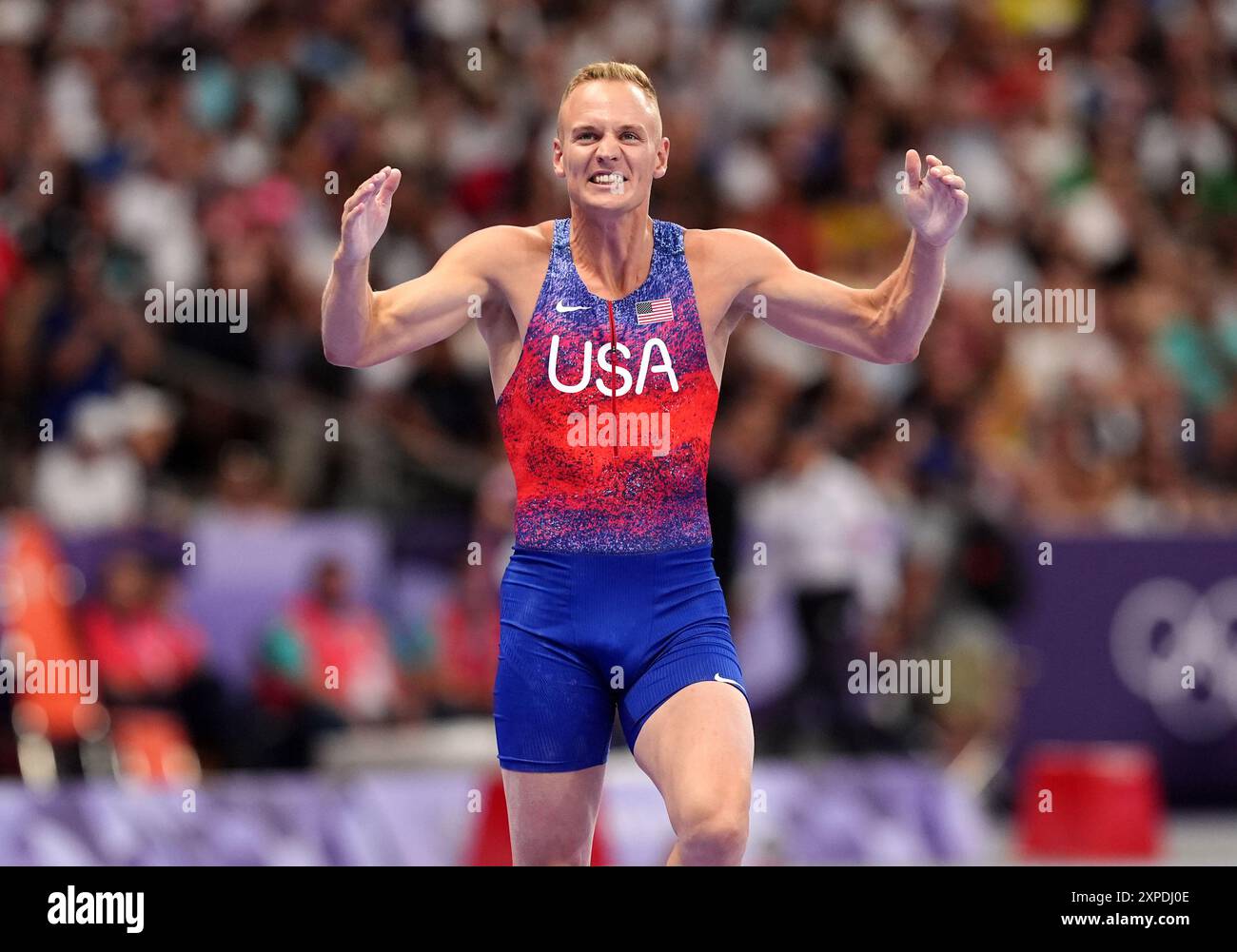 USA's Sam Kendricks during the Men's Pole Vault Final at the Stade de ...