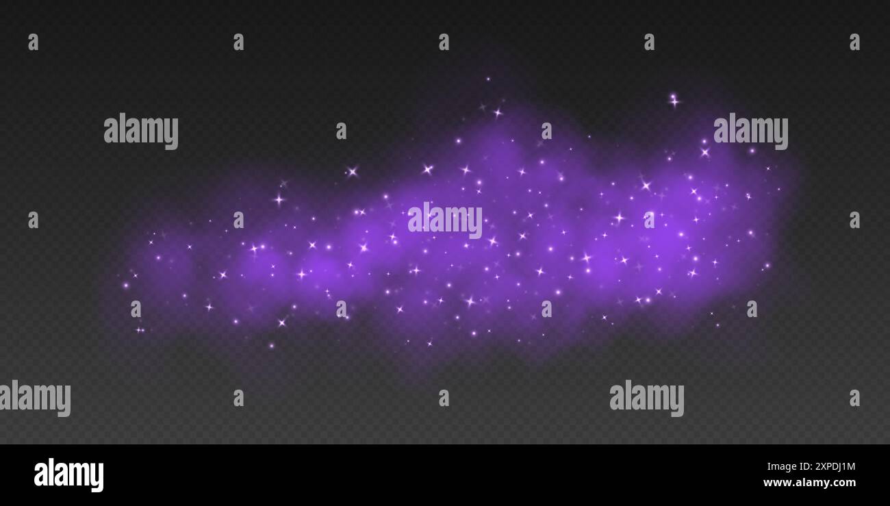 Purple magic smoke with stars and sparkles, fog with glowing particles ...