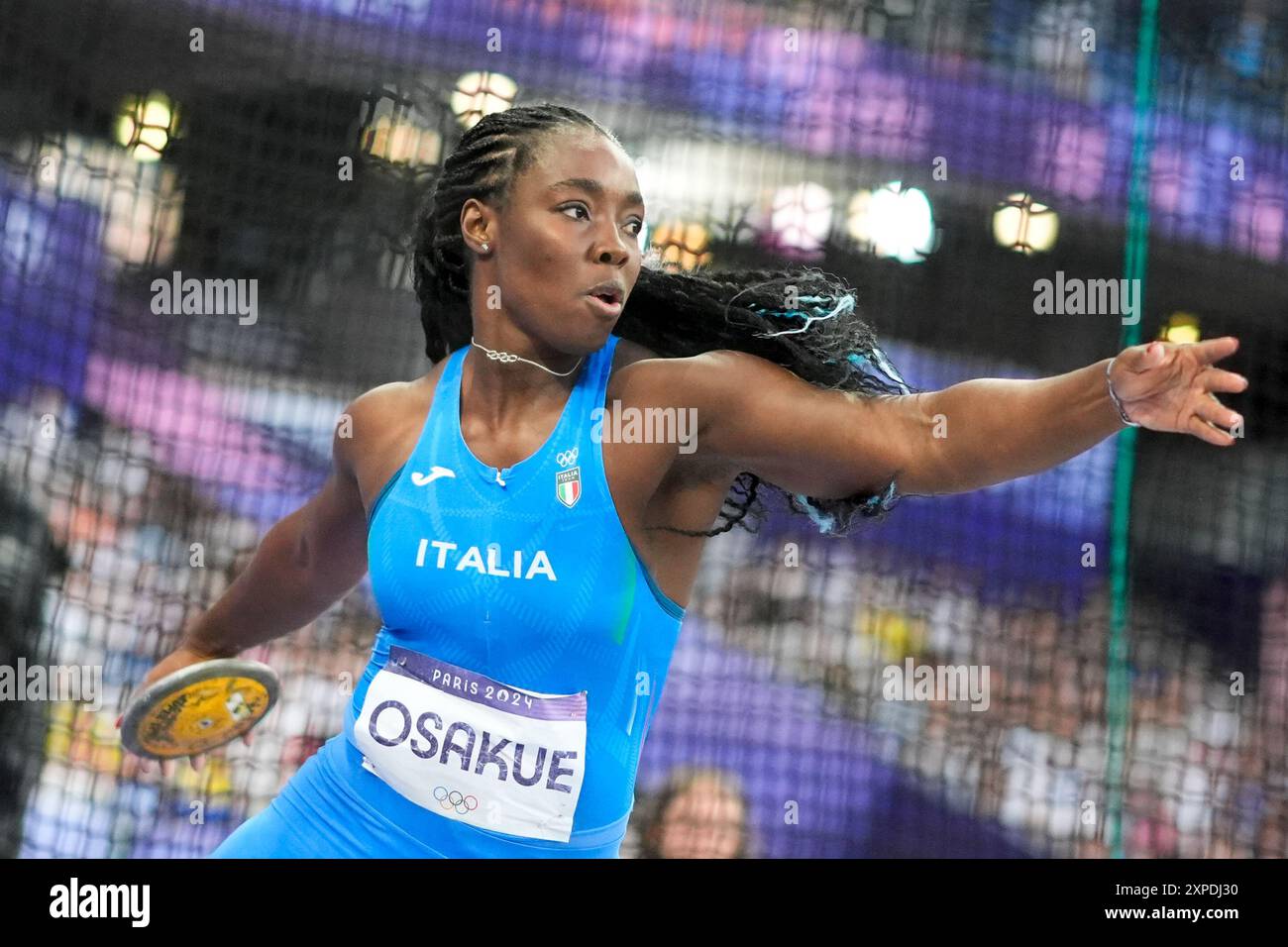 Daisy Osakue, of Italy, competes during the women's discus throw final ...