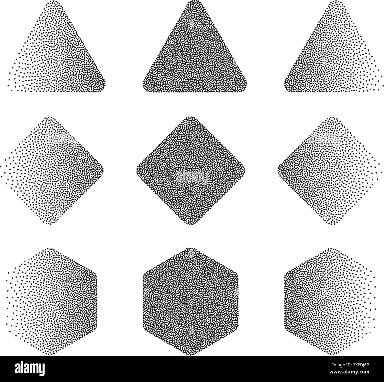Dotwork abstract shapes, circle and square in black grain texture Stock ...