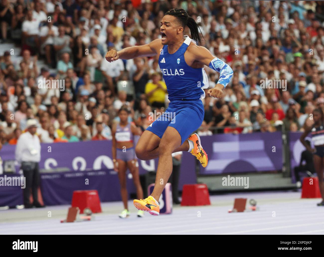 Paris, France. 05th Aug, 2024. Emmanouil Karalis of Greece celebrates ...