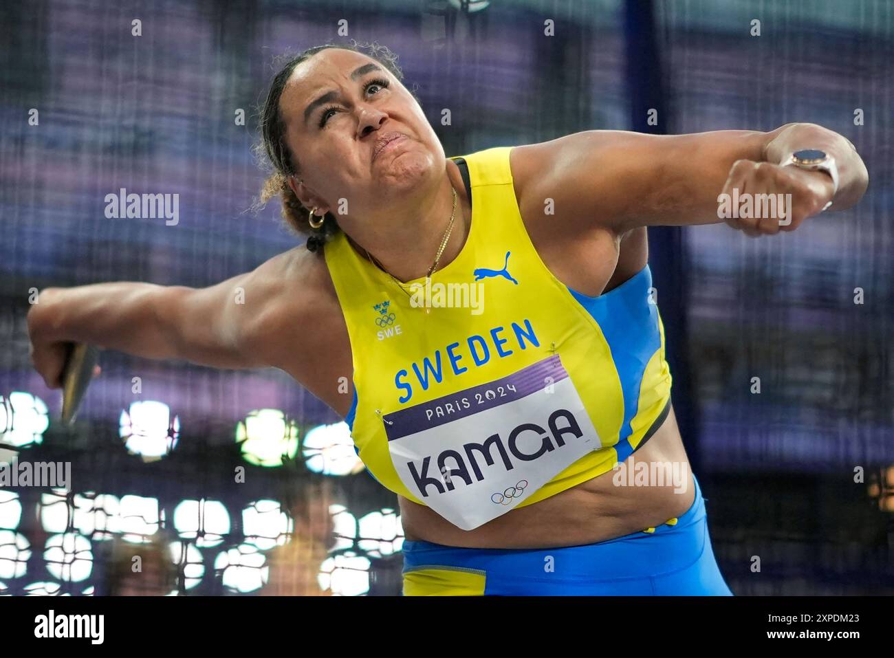 Vanessa Kamga, of Sweden, competes during the women's discus throw ...