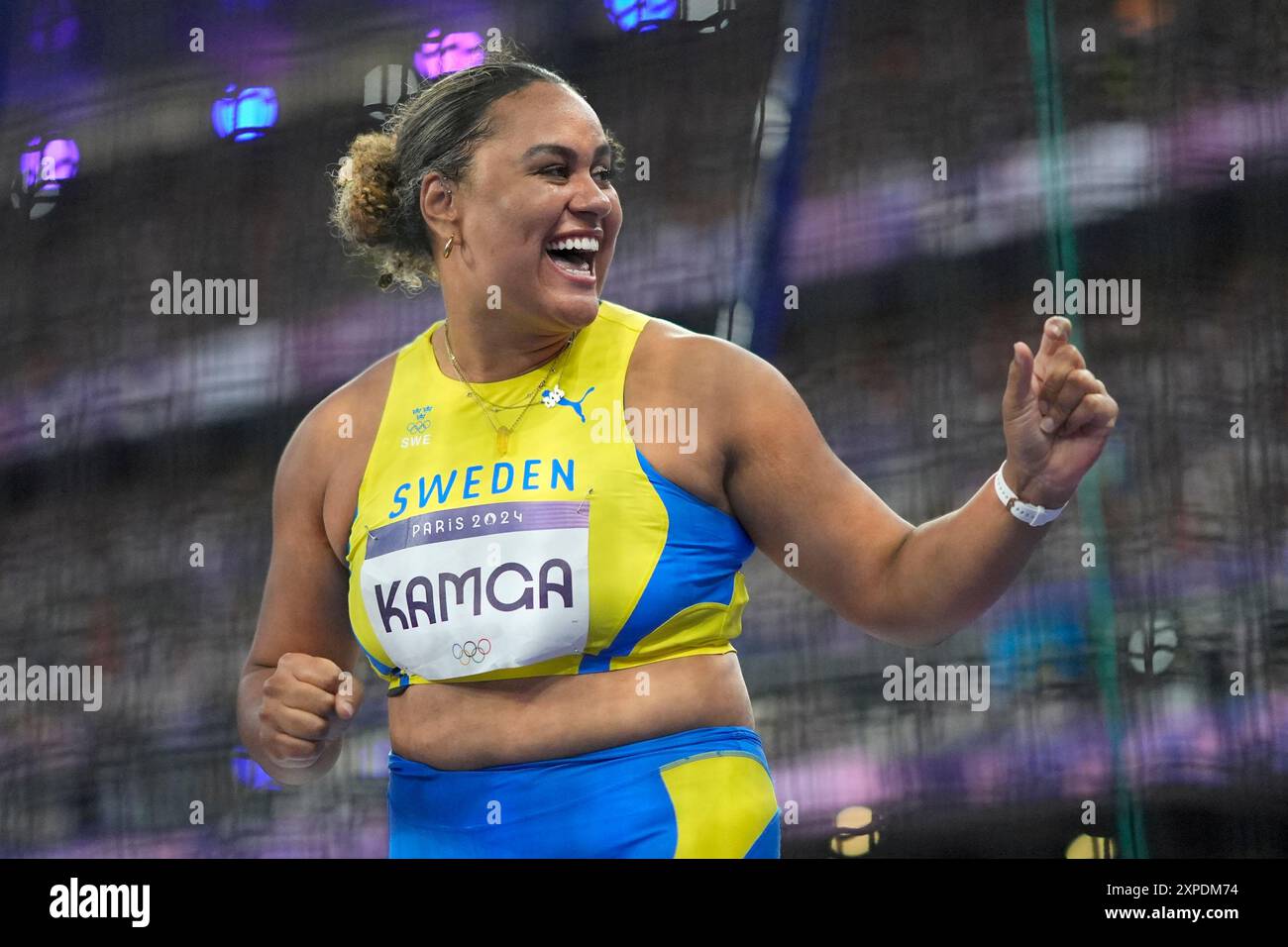 Vanessa Kamga, of Sweden, competes during the women's discus throw ...