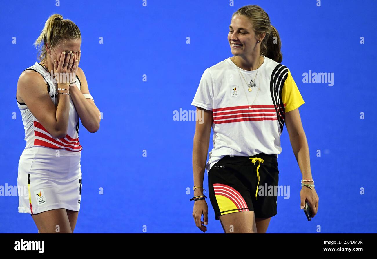 Paris, France. 05th Aug, 2024. Belgium's Alix Gerniers (L) celebrates ...