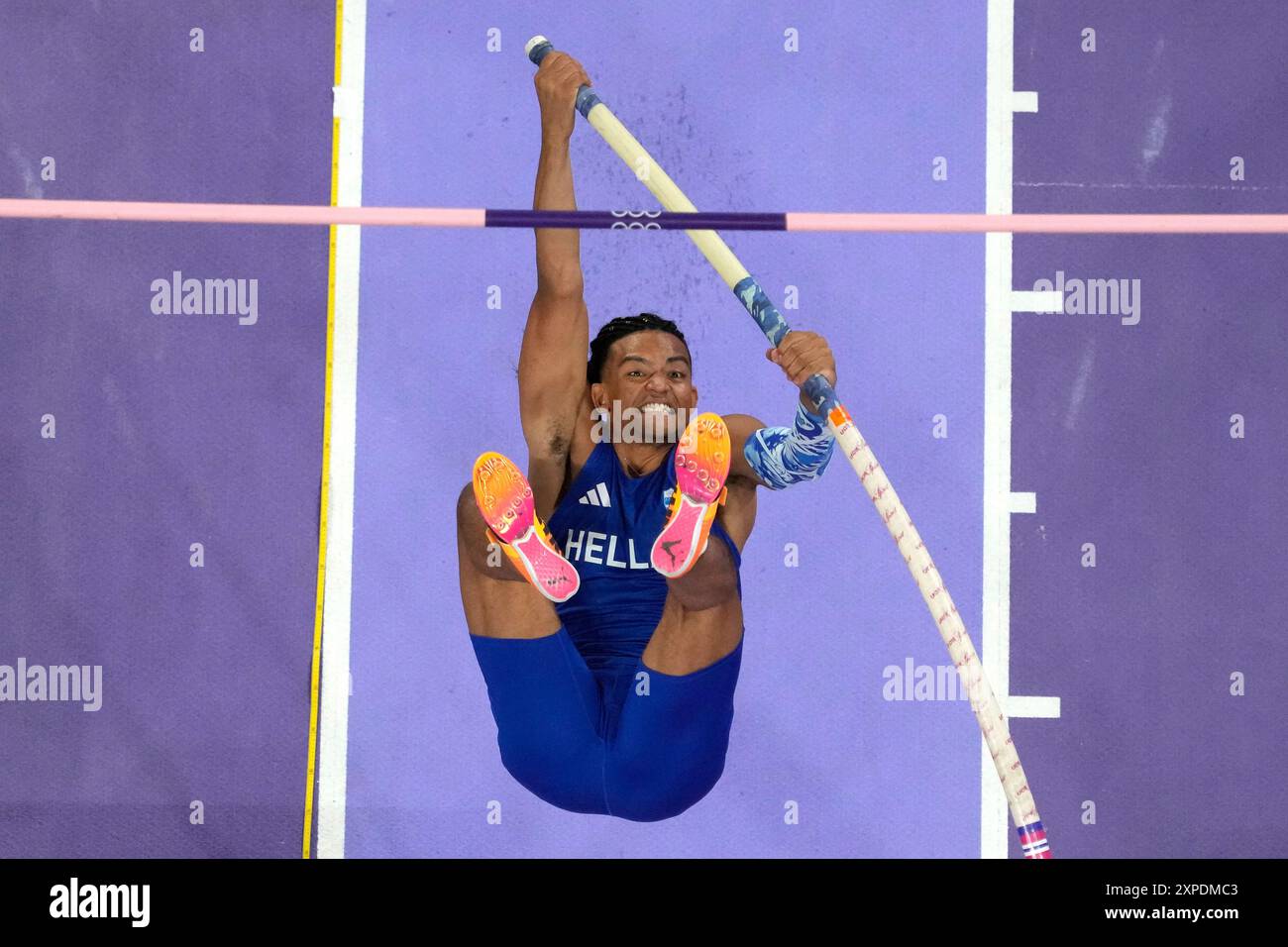 Emmanouil Karalis, of Greece, competes in the men's pole vault final at ...
