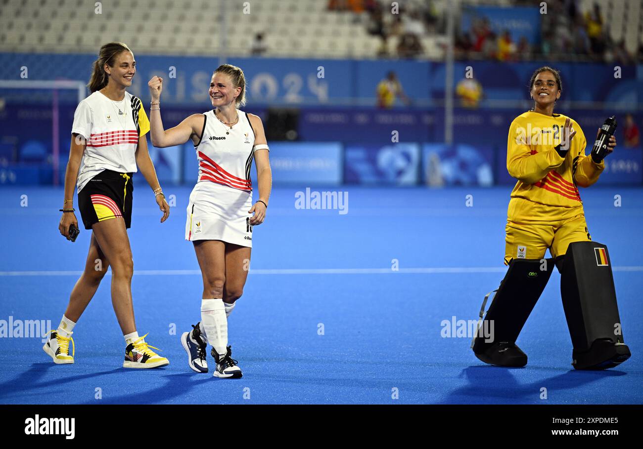 Paris, France. 05th Aug, 2024. Belgium's Alix Gerniers (C) and Belgium ...