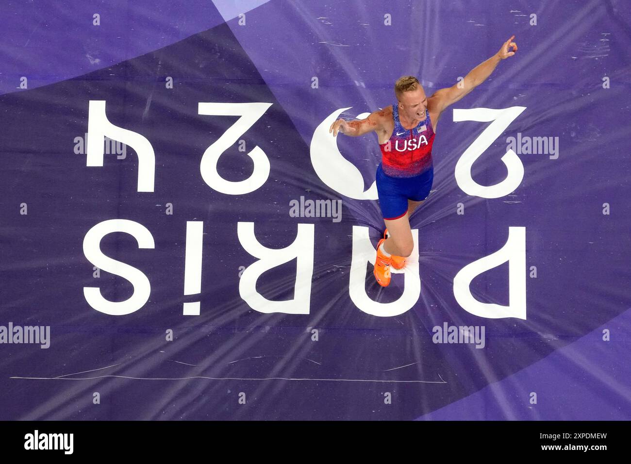 Sam Kendricks, of the United States, celebrates after finishing second ...