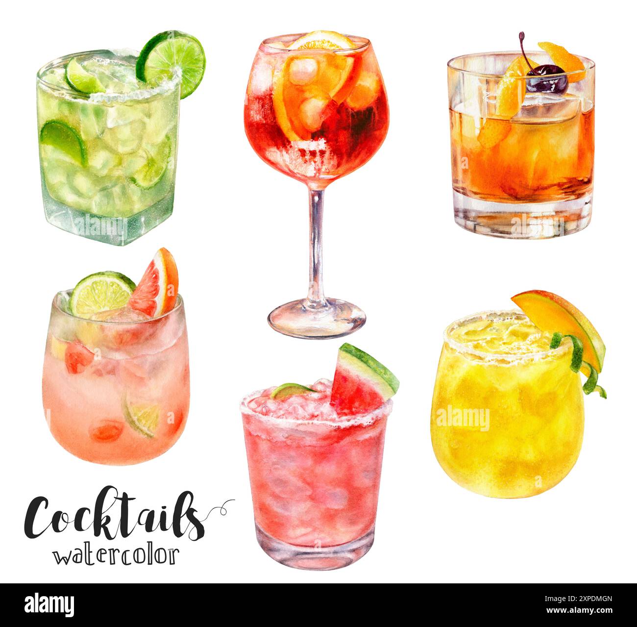 A Vibrant and Colorful Watercolor Cocktails Collection Featuring ...