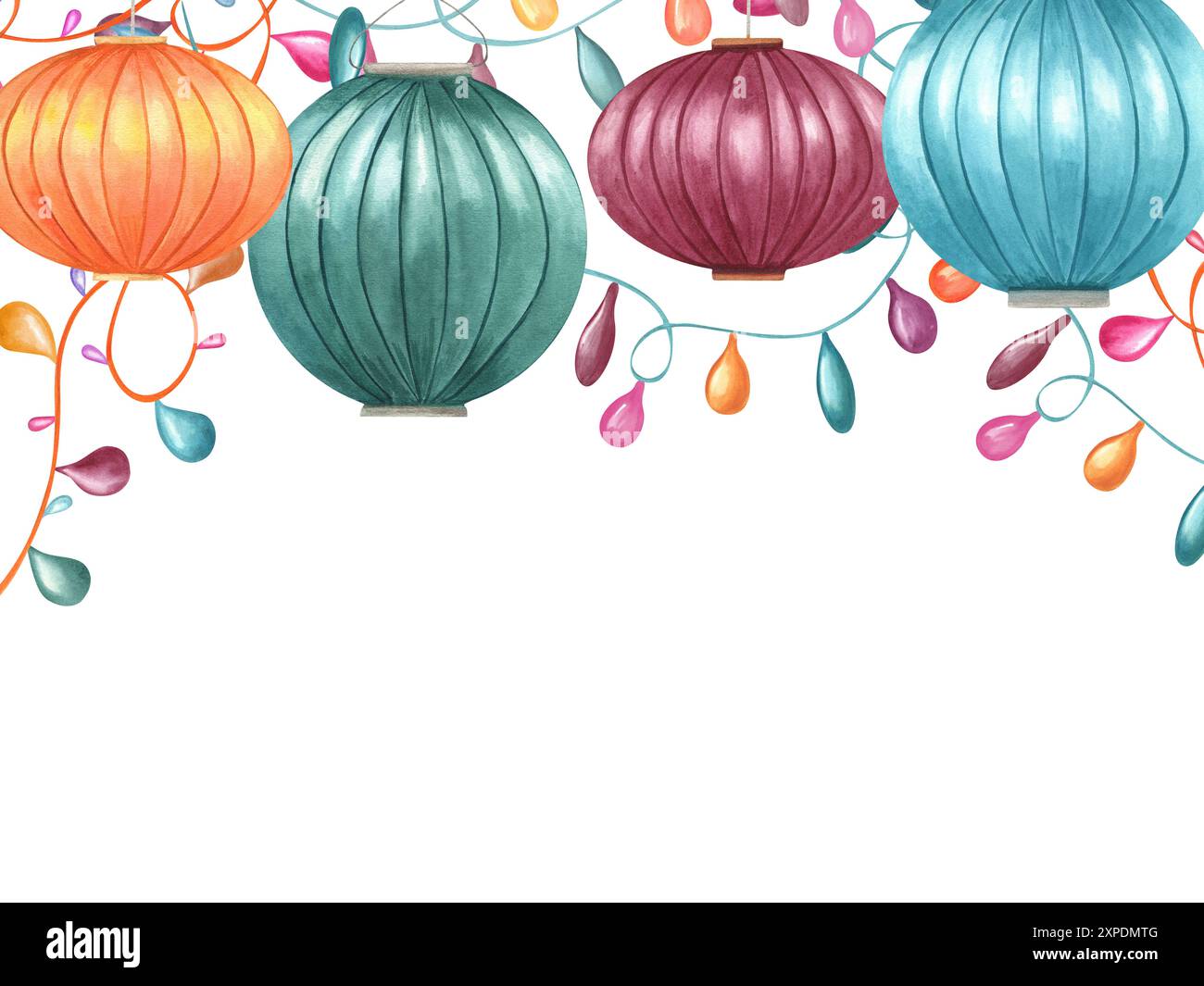 Paper lanterns with lamp garland. kandil. Traditional Asian round ...