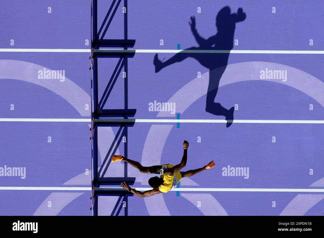 Jaheel Hyde, of Jamaica, competes in a men's 400-meter hurdles heat at ...