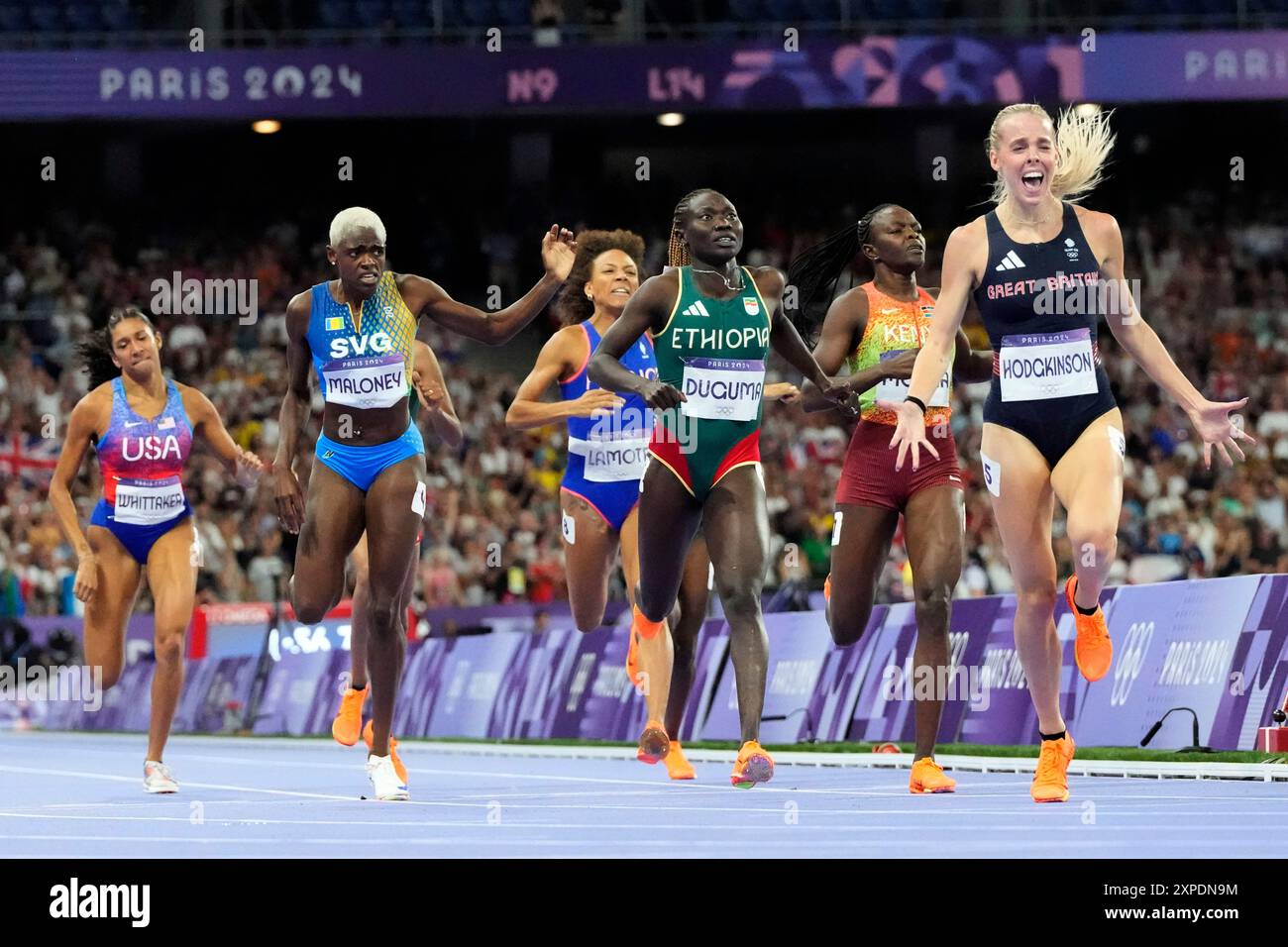 Keely Hodgkinson, of Britain, celebrates as she wins the women's 800 ...